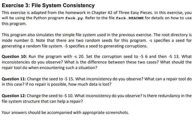 Exercise 3: File System Consistency This exercise is | Chegg.com