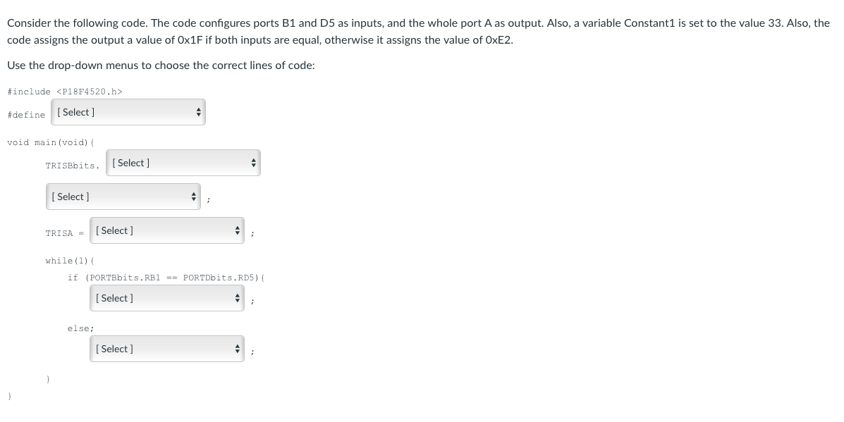 Solved Consider the following code. The code configures | Chegg.com