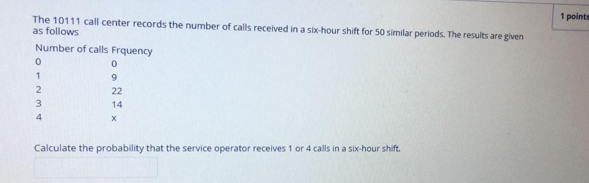 Solved 1 points The 10111 call center records the number of | Chegg.com