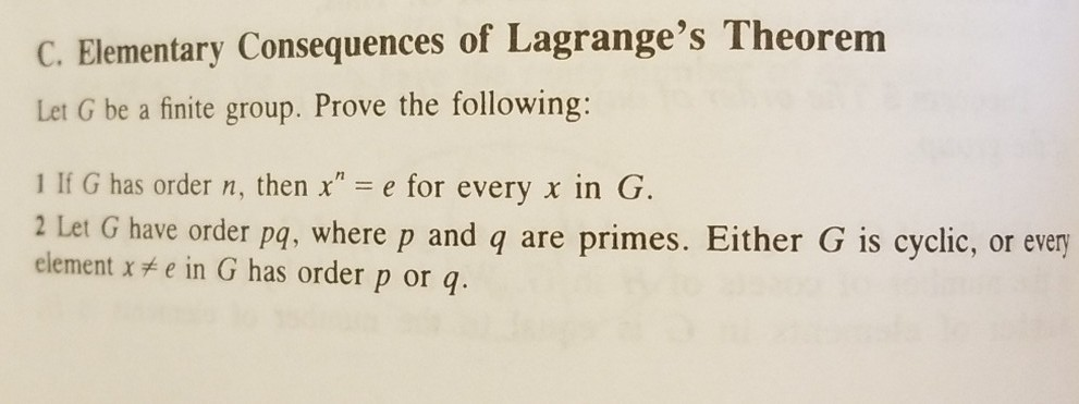 Solved C. Elementary Consequences of Lagrange's Theorem Let | Chegg.com
