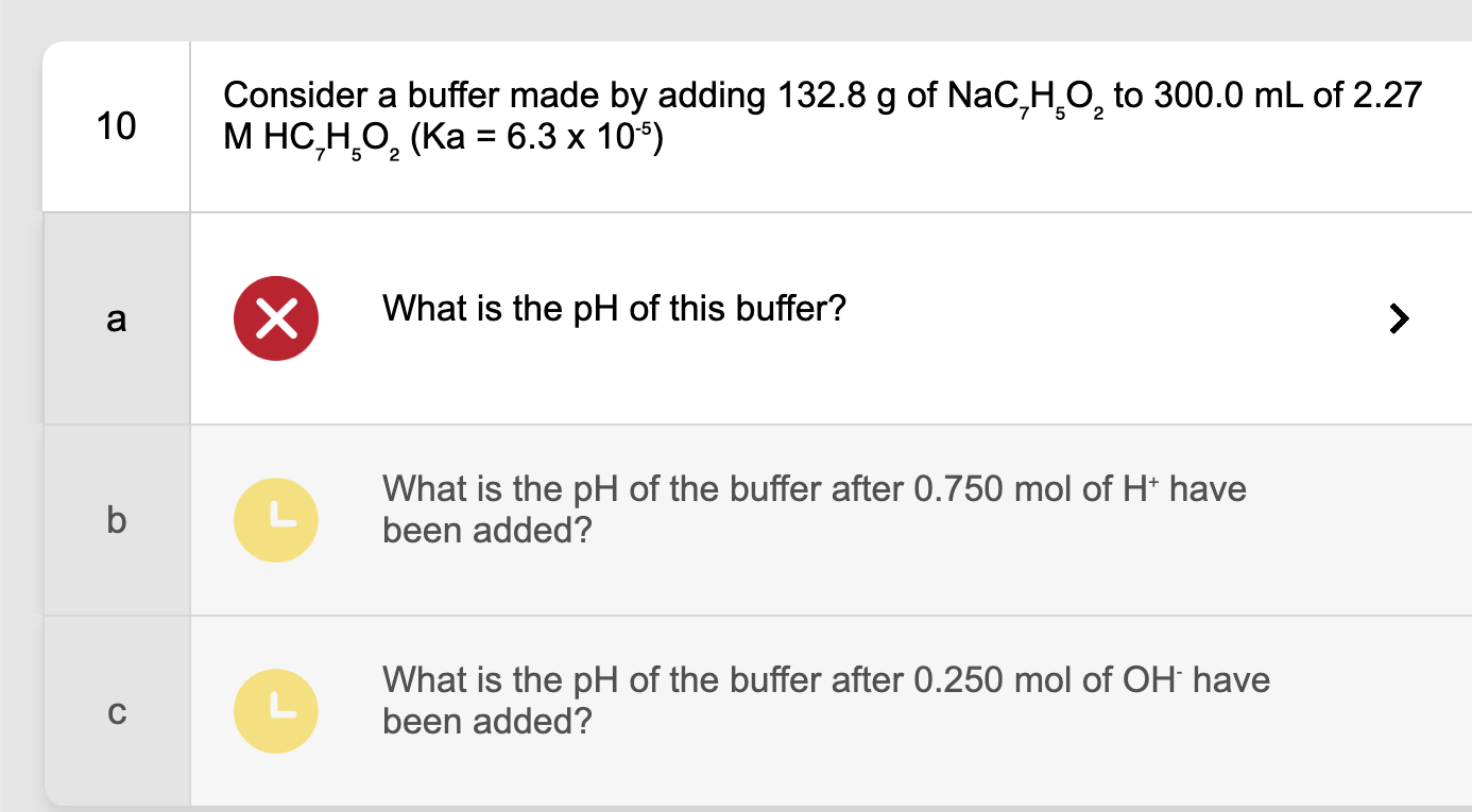 Solved Consider a buffer made by adding 132.8 g of NaC7H5O2 | Chegg.com