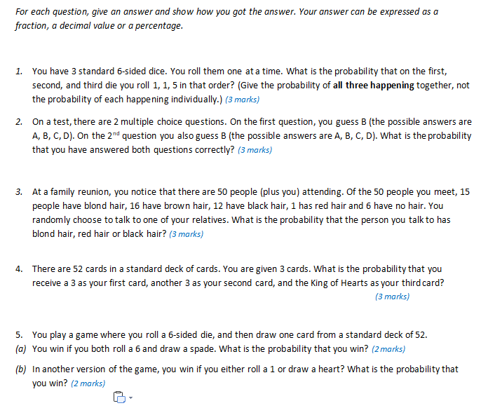 Solved For each question, give an answer and show how you | Chegg.com