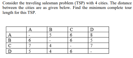 Solved Consider the traveling salesman problem (TSP) with 4 | Chegg.com