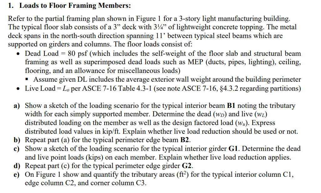 1. Loads to Floor Framing Members: Refer to the | Chegg.com