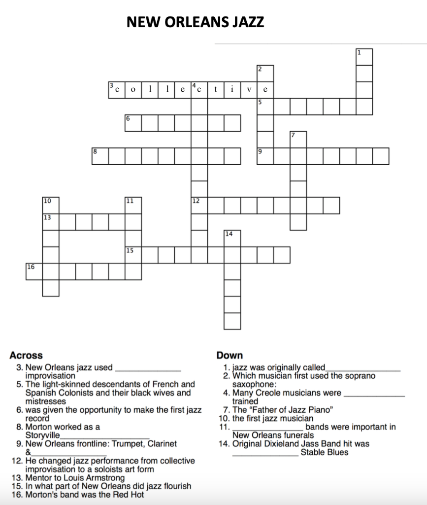 NEW ORLEANS JAZZ Across Down 3. New Orleans jazz used | Chegg.com