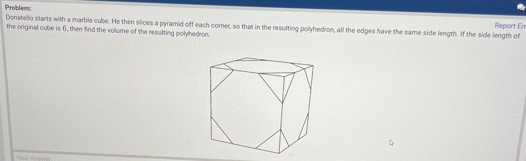Solved Problem:Donatello starts with a marble cube. He then | Chegg.com