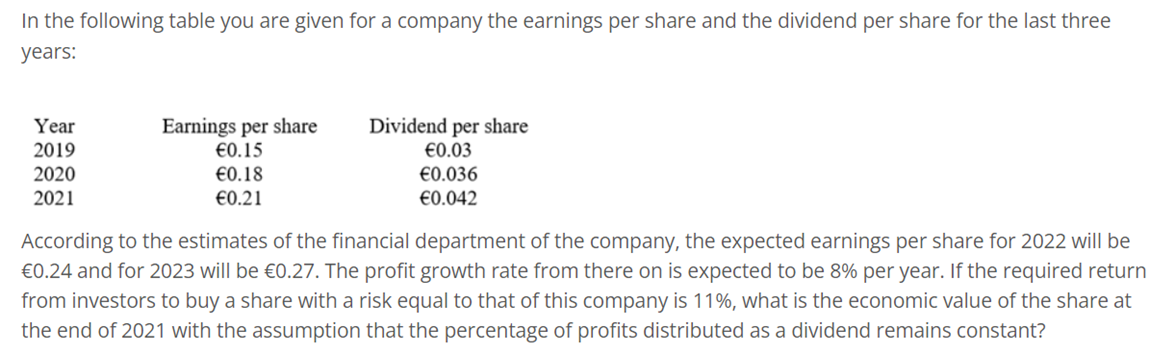 Solved In the following table you are given for a company | Chegg.com
