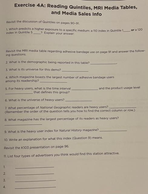 Solved Exercise 4A: Reading Quintiles, MRI Media Tables, and | Chegg.com
