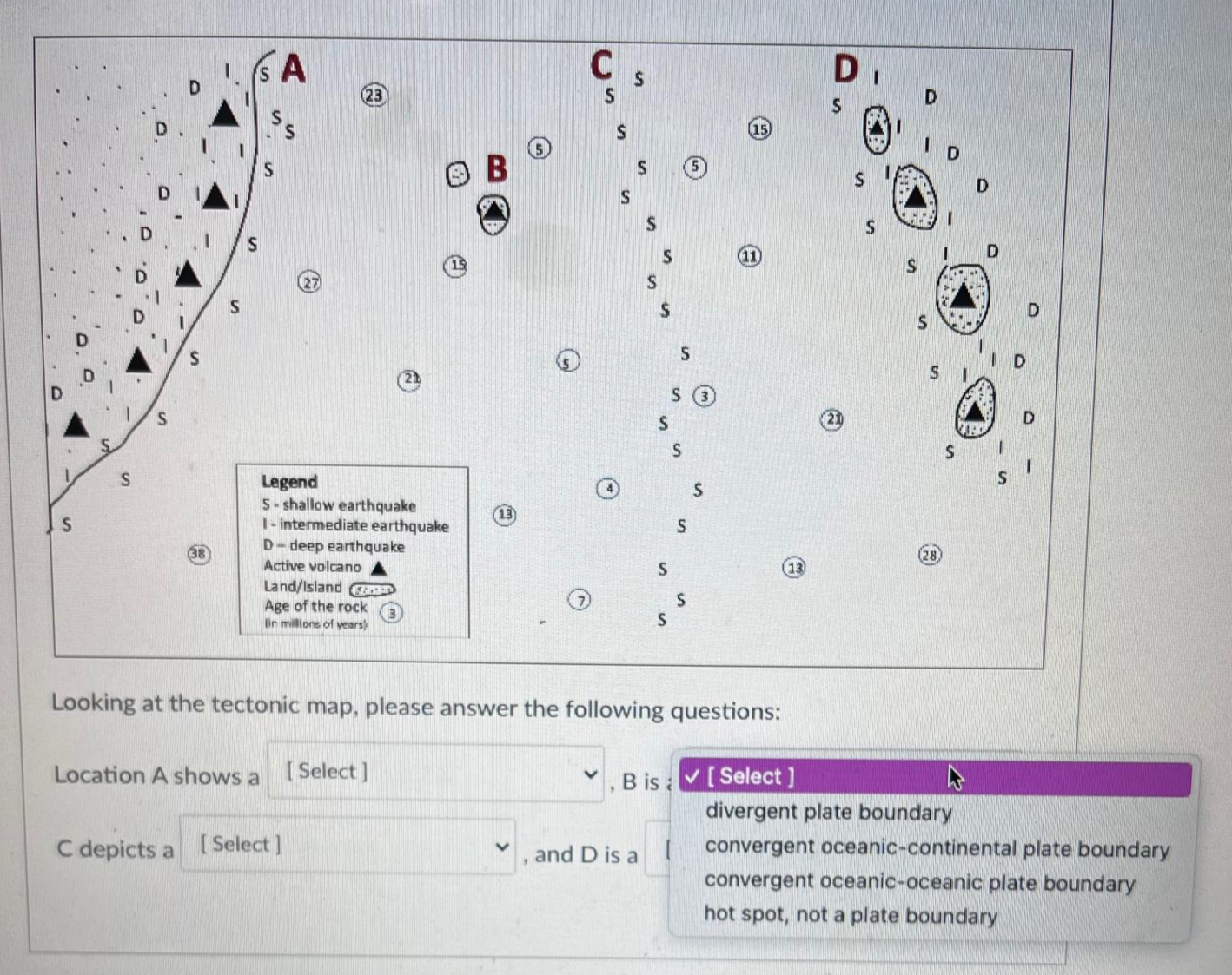 Solved Looking at the tectonic map, please answer the | Chegg.com