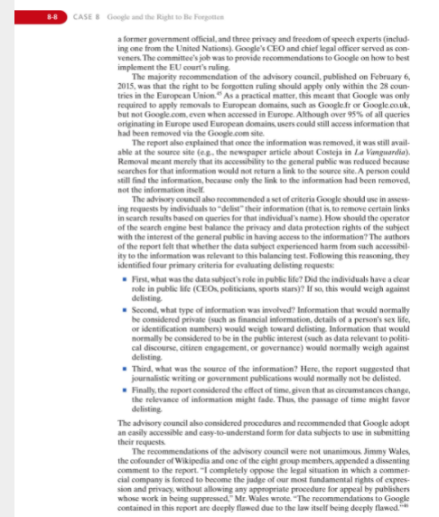 Solved Google and the Right to Be | Chegg.com