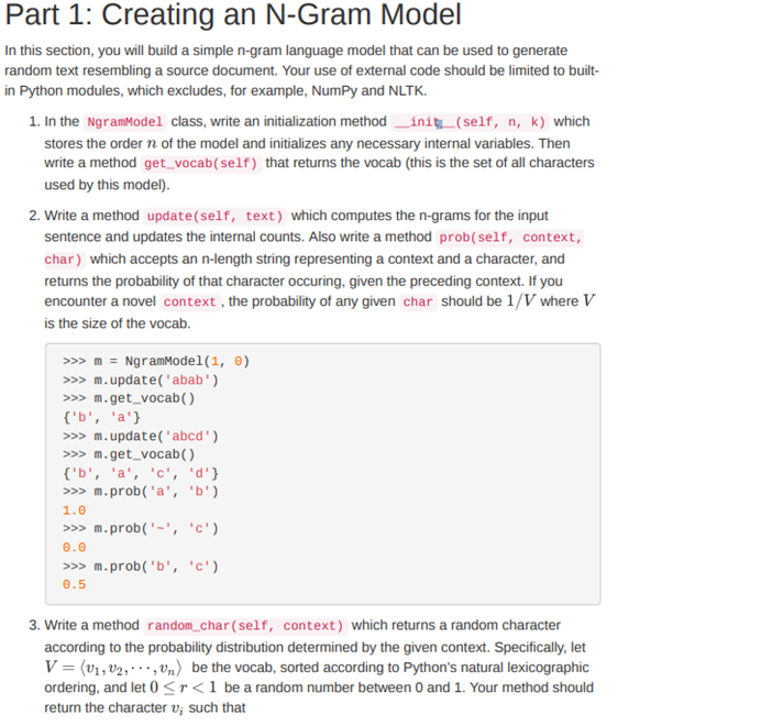 Solved Basic N-Gram Model class NgramModel(object): def | Chegg.com