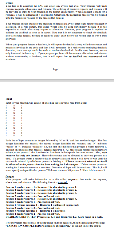 Solved Details Your task is to construct the RAG and detect | Chegg.com