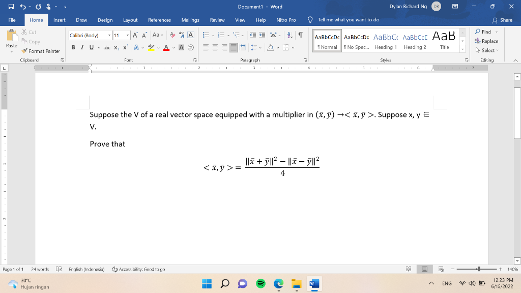 Solved File A Paste L Dylan Richard Ng DR Home Insert Draw | Chegg.com