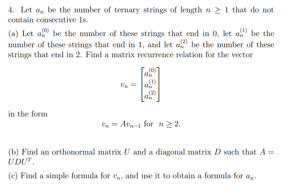 4. Let an be the number of ternary strings of length | Chegg.com