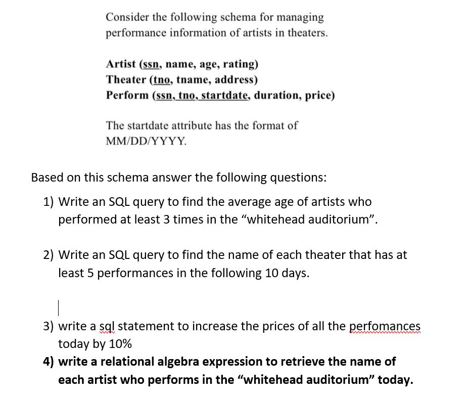 Solved Consider the following schema for managing | Chegg.com