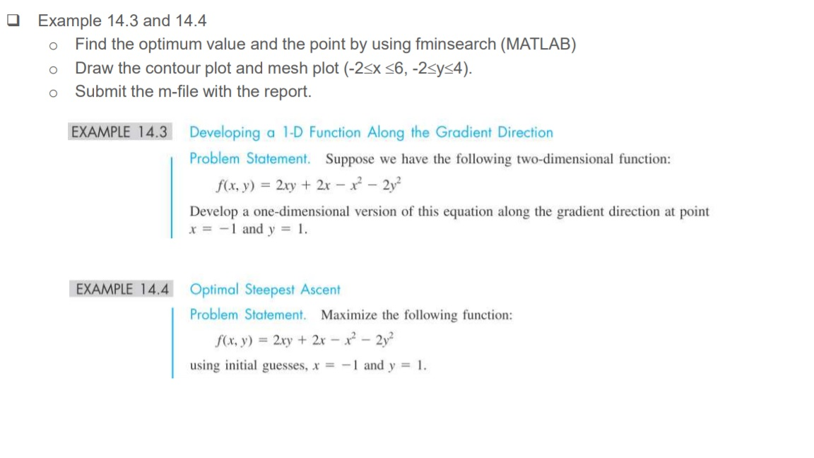 Solved o Example 14.3 and 14.4 Find the optimum value and | Chegg.com