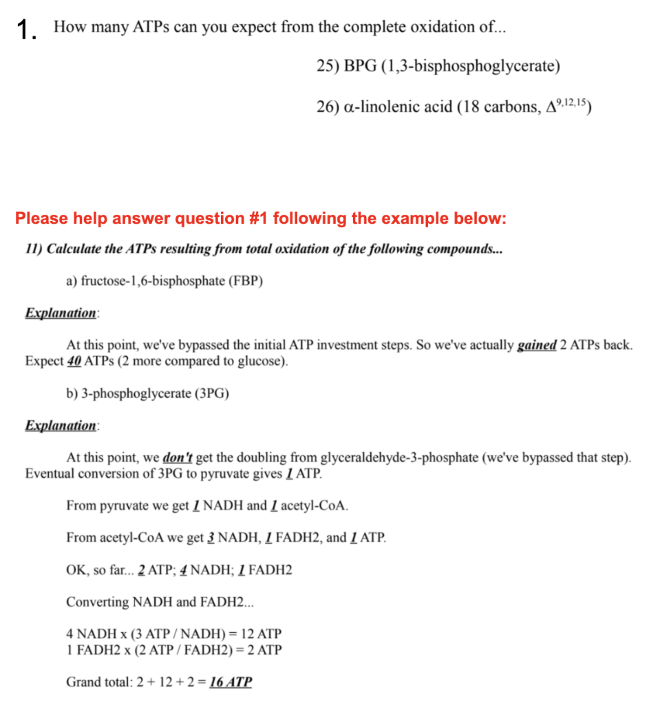 Solved 1. How many ATPs can you expect from the complete | Chegg.com