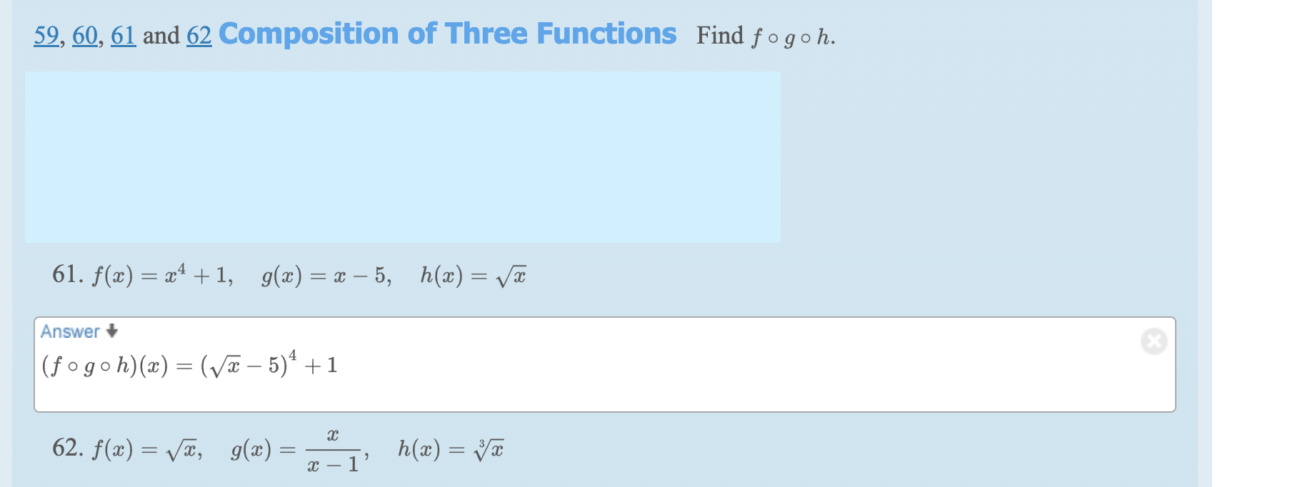 Solved 59,60,61 and 62 Composition of Three Functions Find | Chegg.com