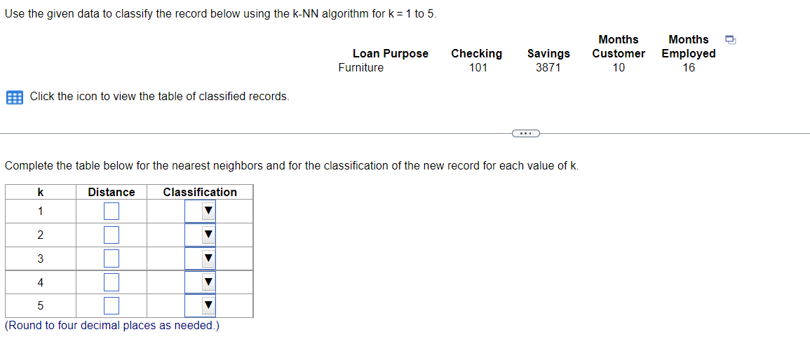 Use The Given Data To Classify The Record Below Using