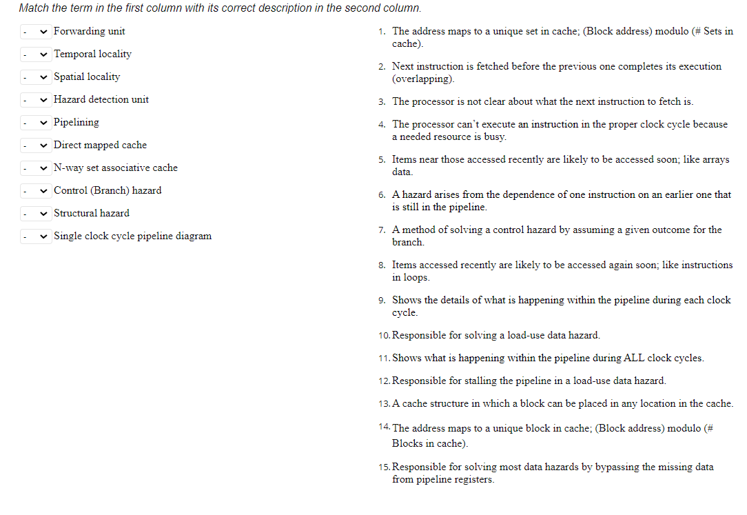 Solved Match The Term In The First Column With Its Correct Chegg