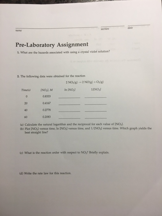 Solved date section Name Pre-Laboratory Assignment 1. What | Chegg.com