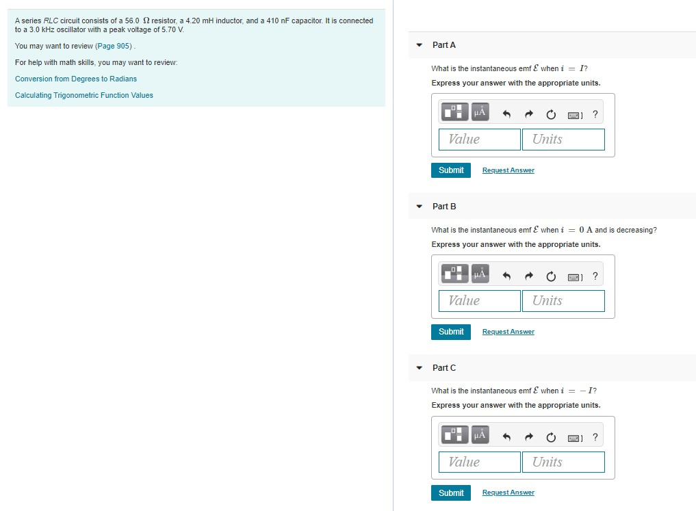 Solved A series RLC circuit consists of a 56.0 S2 resistor, | Chegg.com