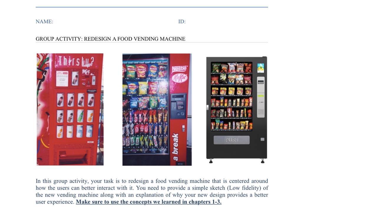 Solved GROUP ACTIVITY: REDESIGN A FOOD VENDING MACHINE In | Chegg.com