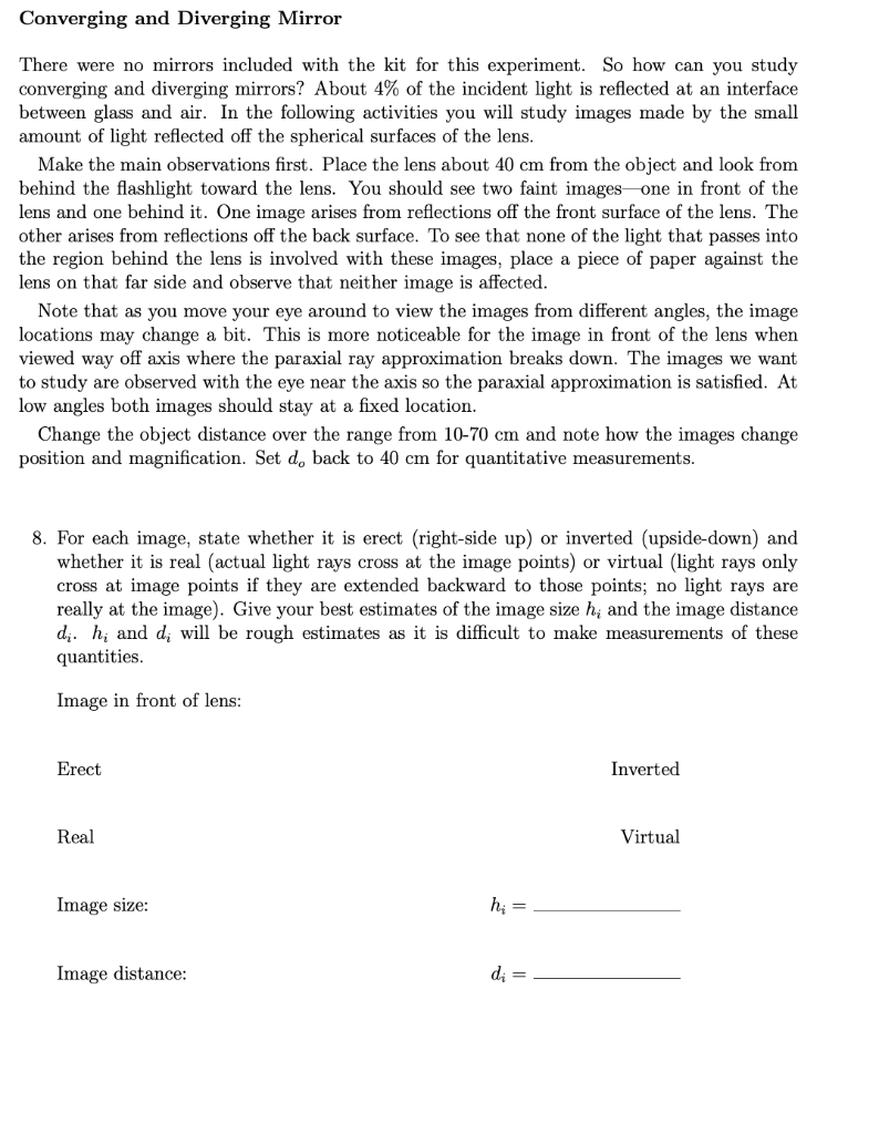Solved Converging and Diverging Mirror There were no mirrors | Chegg.com