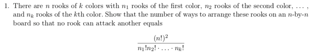 Solved 1. There are n rooks of k colors with n rooks of the | Chegg.com