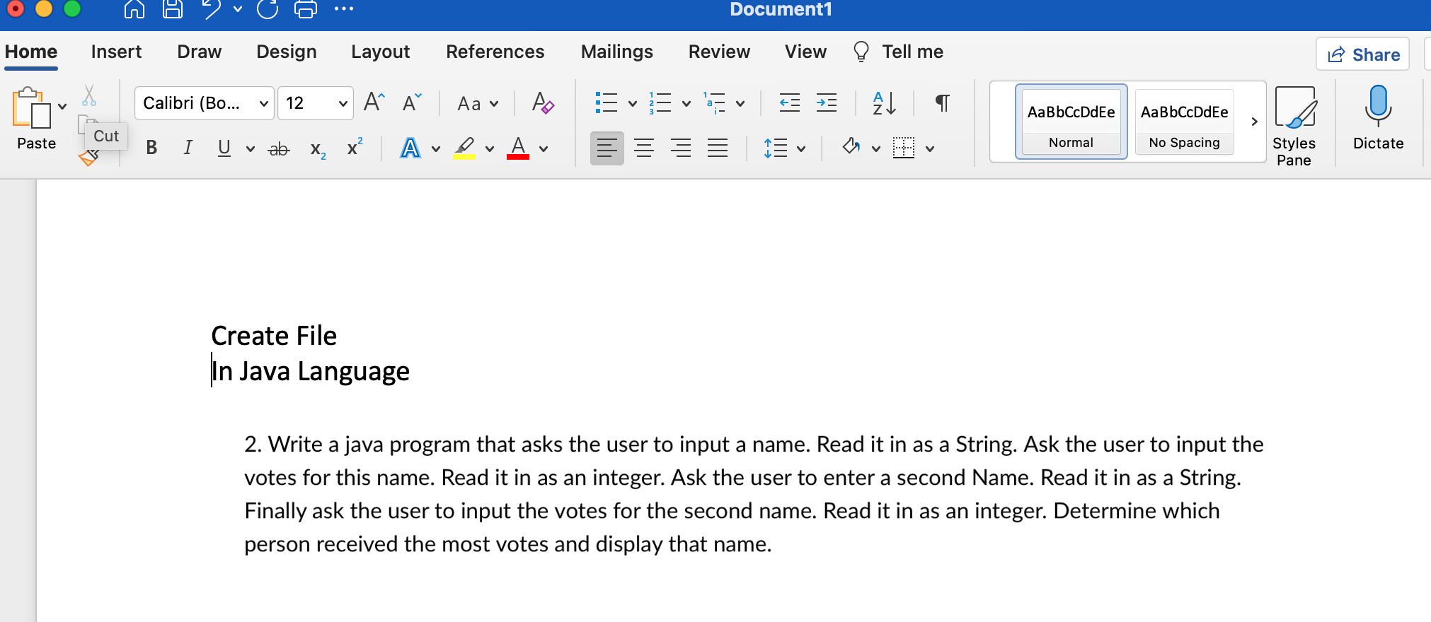 Solved Document1 Home Insert Draw Design Layout References | Chegg.com