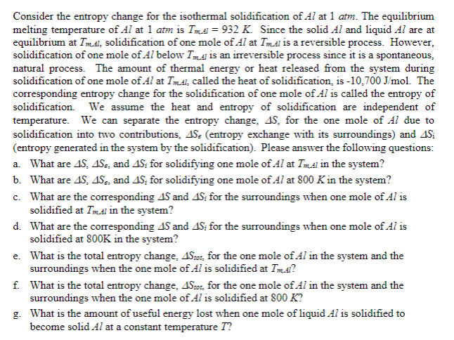 Consider the entropy change for the isothermal | Chegg.com