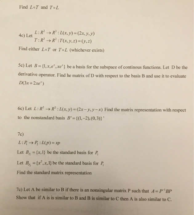 Solved e) Matrix Representations, Compositions, Inverses | Chegg.com