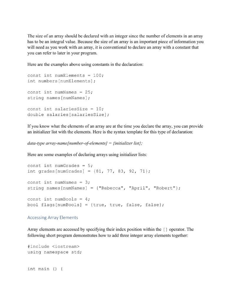 Solved Arrays In the last chapter we learned about one type | Chegg.com