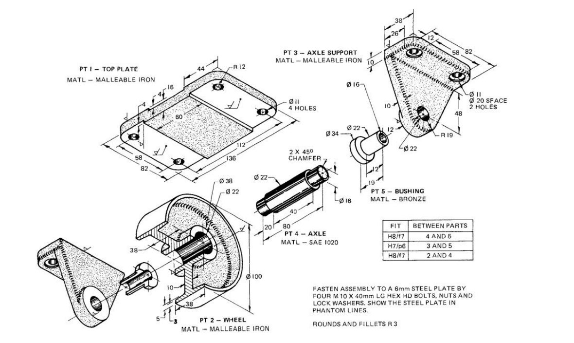 Solved Prepare a complete set of working drawings :Assembly | Chegg.com