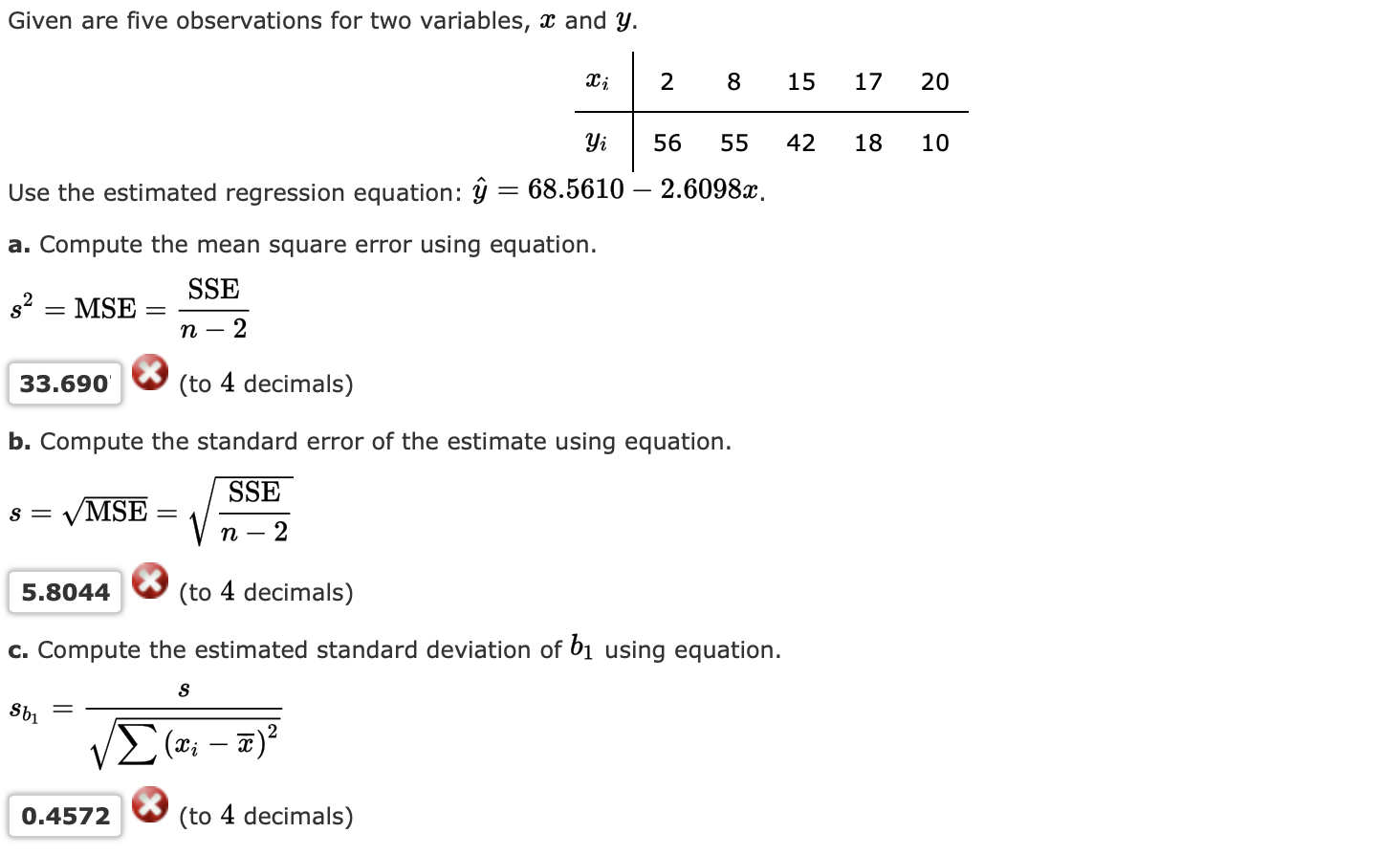 Solved Given are five observations for two variables, x and | Chegg.com