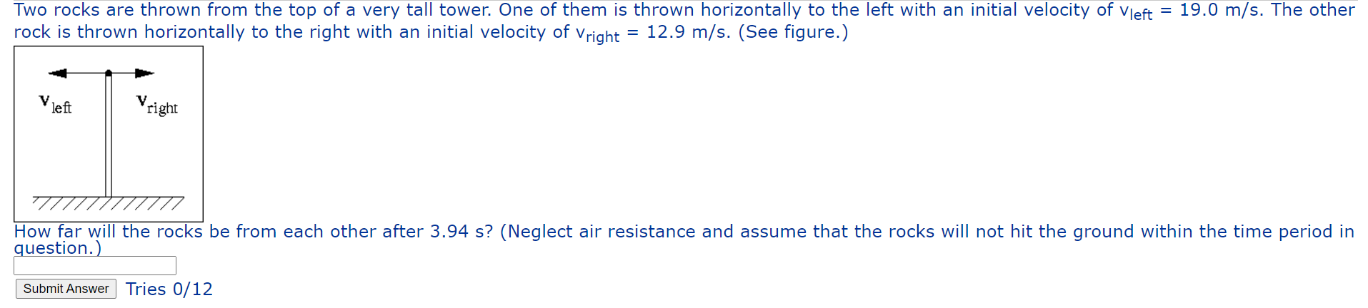 Solved Two rocks are thrown from the top of a very tall | Chegg.com
