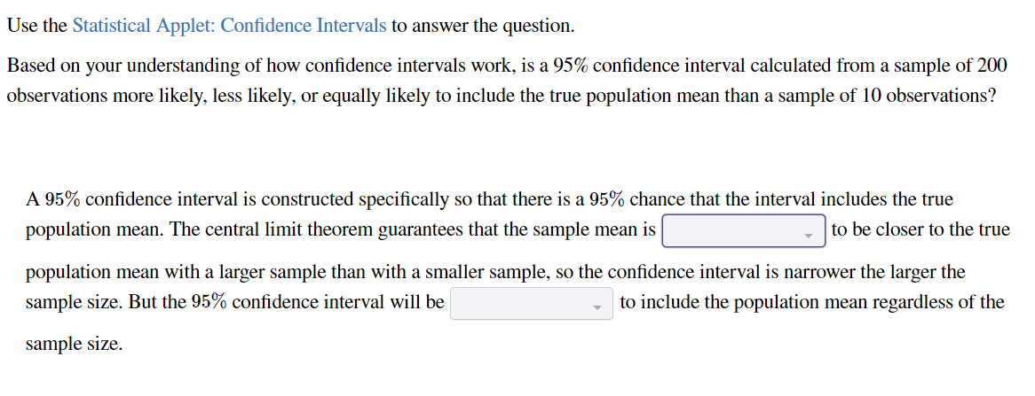 Solved Use the Statistical Applet: Confidence Intervals to | Chegg.com