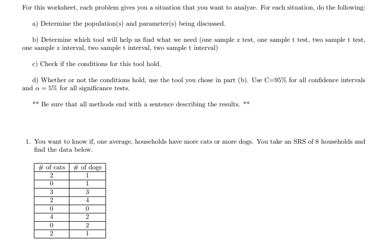 Solved For this worksheet, each problem gives you a | Chegg.com