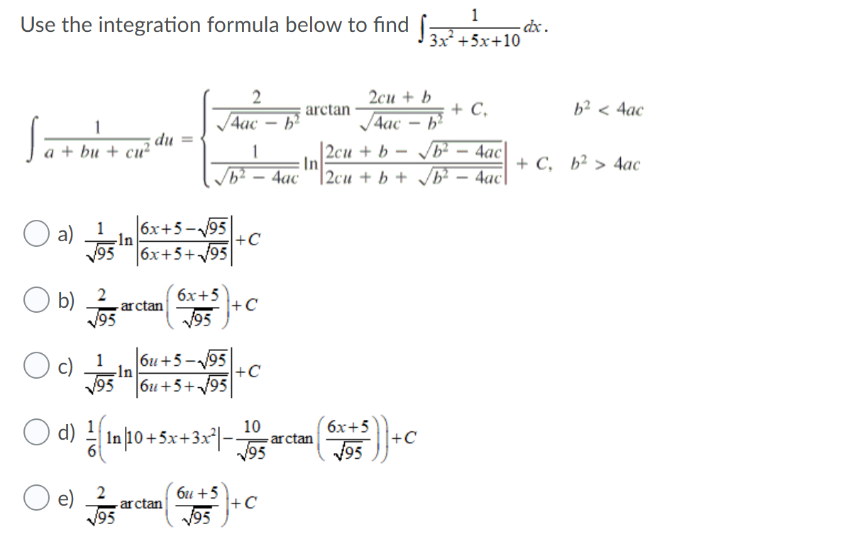 Solved Use the integration formula below to find dx. 3x + | Chegg.com