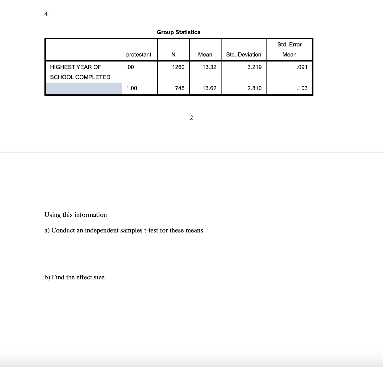 Solved b) Find the effect size | Chegg.com
