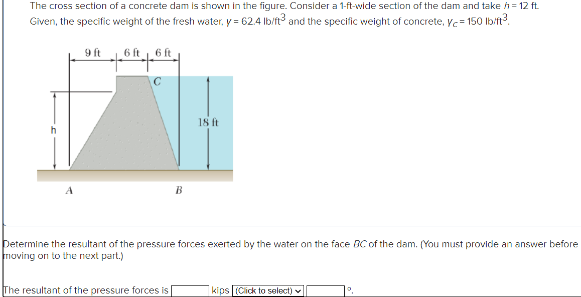 Solved The cross section of a concrete dam is shown in the | Chegg.com