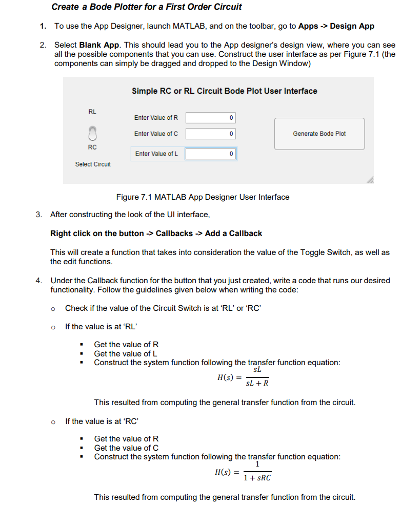 Create a Bode Plotter for a First Order Circuit 1. To | Chegg.com