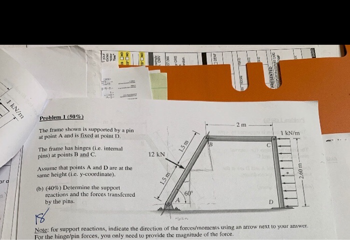 Solved Problem 1 (50%) The frame shown is supported by a pin | Chegg.com