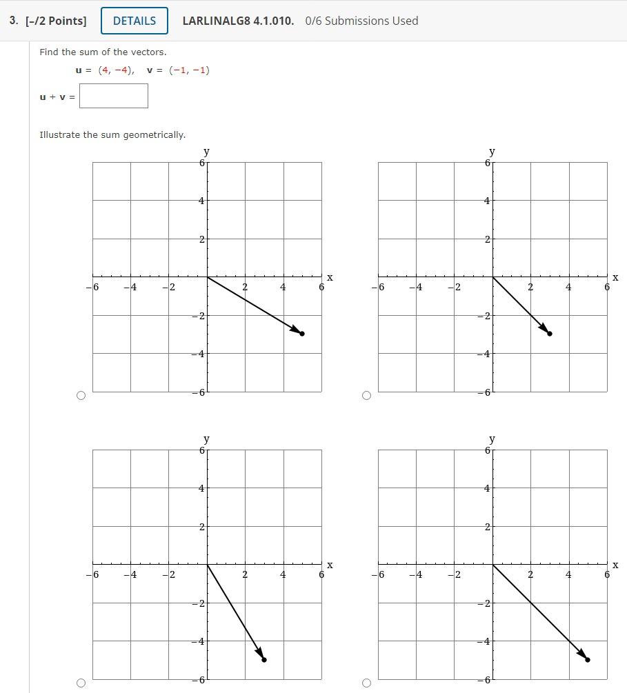 Solved 3. [-12 Points) DETAILS LARLINALG8 4.1.010. 0/6 | Chegg.com Solved 3. [-12 Points) DETAILS LARLINALG8 4.1.010. 0/6 | Chegg.com