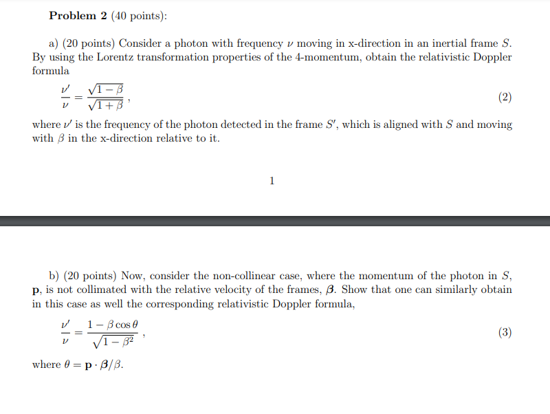 Solved a) (20 points) Consider a photon with frequency ν | Chegg.com