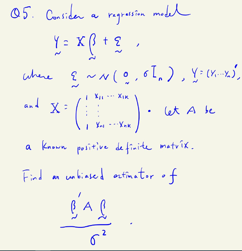 Solved Q5. Consider a regression model y=xβ+∼ε, where | Chegg.com