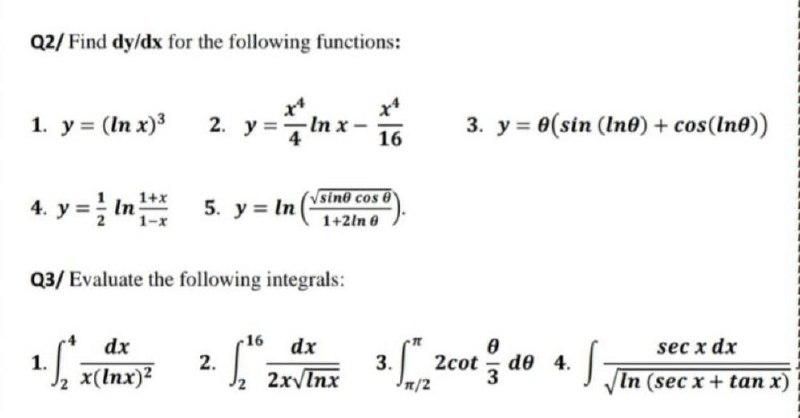 Solved Q2/ Find dy/dx for the following functions: 1. y = | Chegg.com