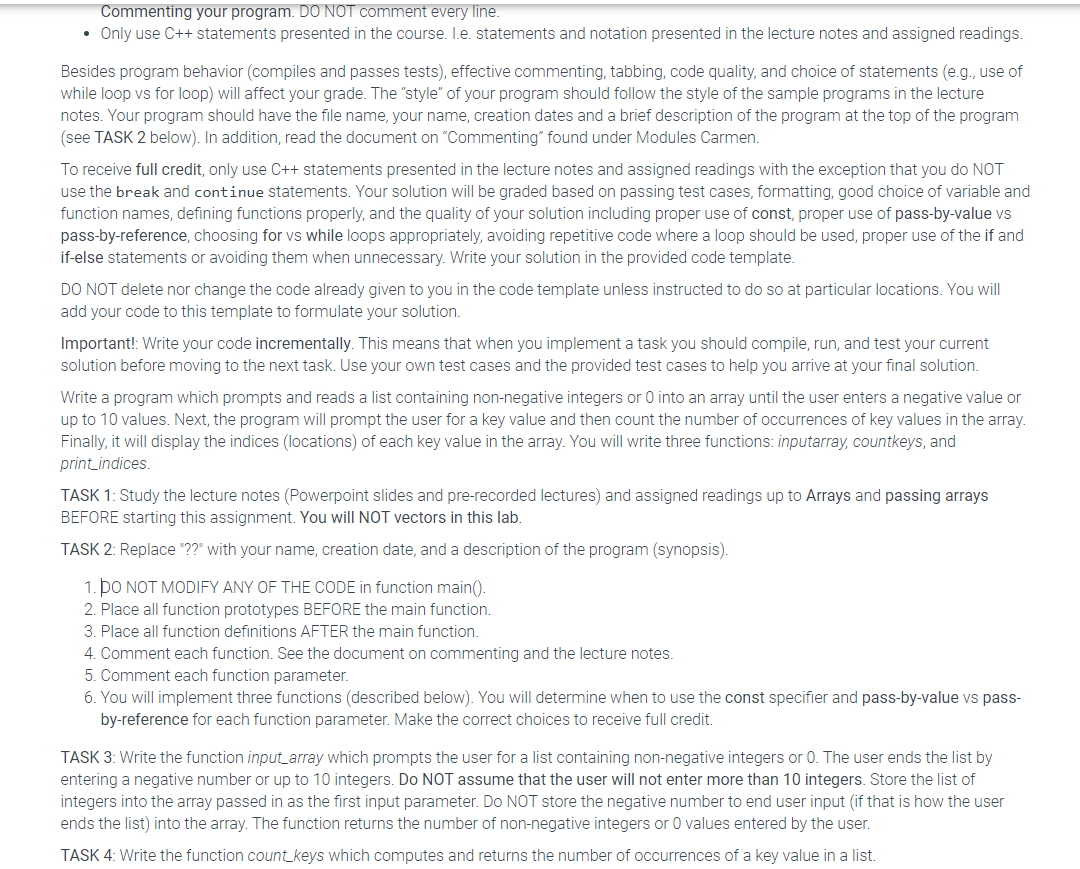 Solved DO NOT USE VECTORS DO NOT USE BREAK STATEMENTS /* | Chegg.com