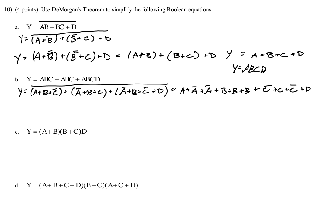 Solved 10) (4 points) Use De Morgan's Theorem to simplify | Chegg.com