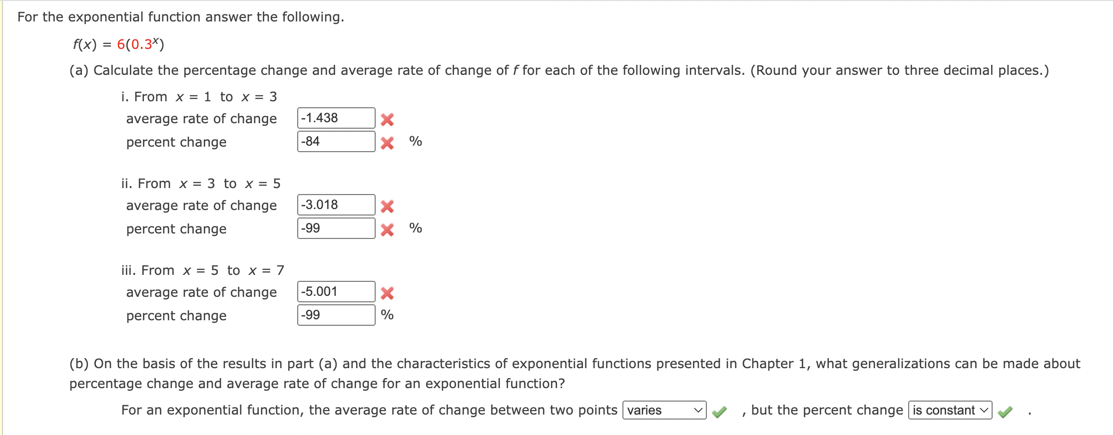 Solved For the exponential function answer the following. | Chegg.com